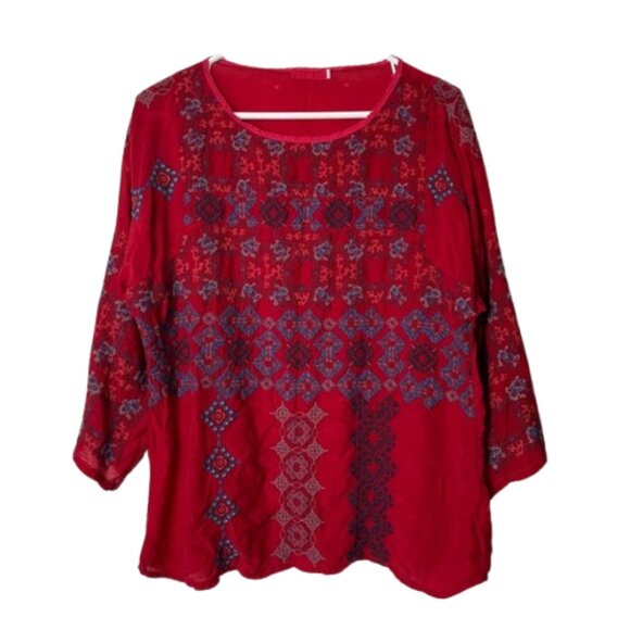 Johnny Was | Tops | Johnny Was Red Cross Stitch Embroidered Cupra Tunic ...